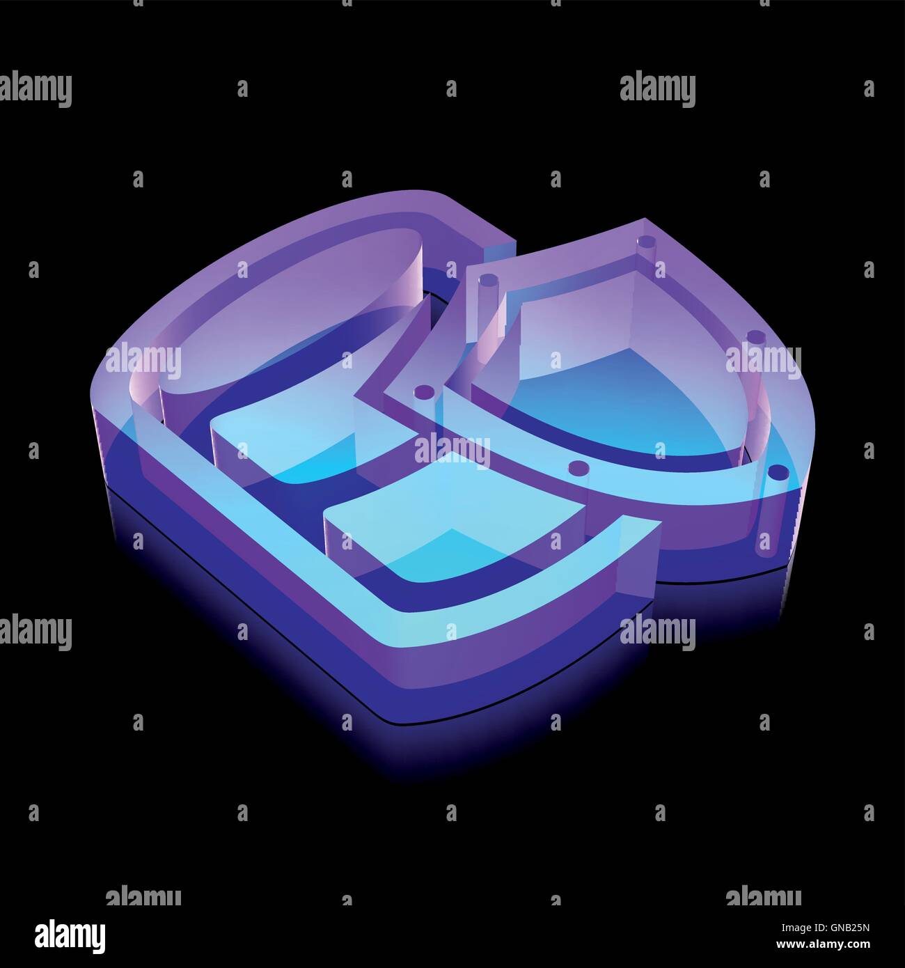Software icon: 3d neon glowing Database With Shield made of glass ...