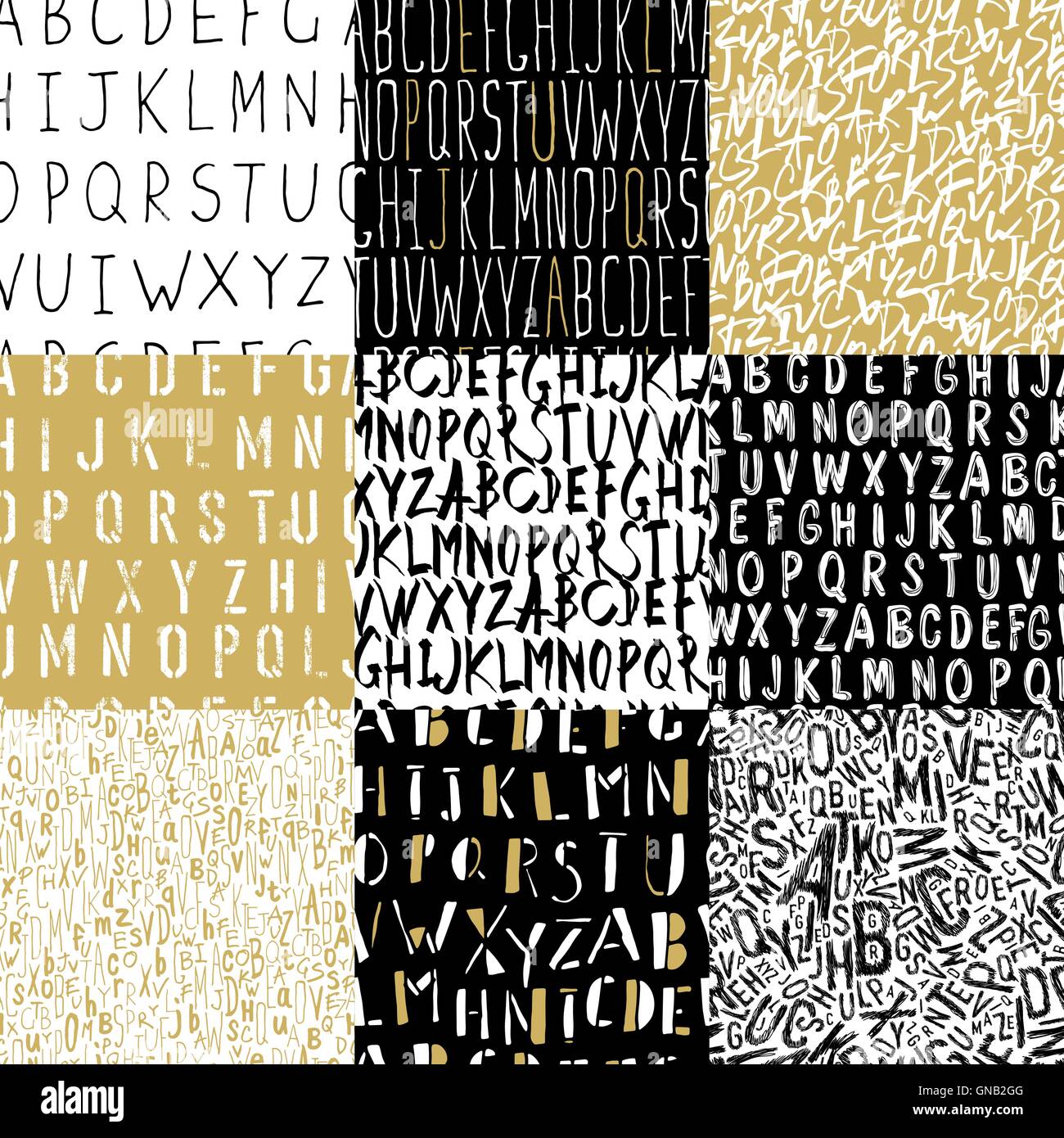 Different Alphabets Seamless Patterns Collection Stock Vector Image ...