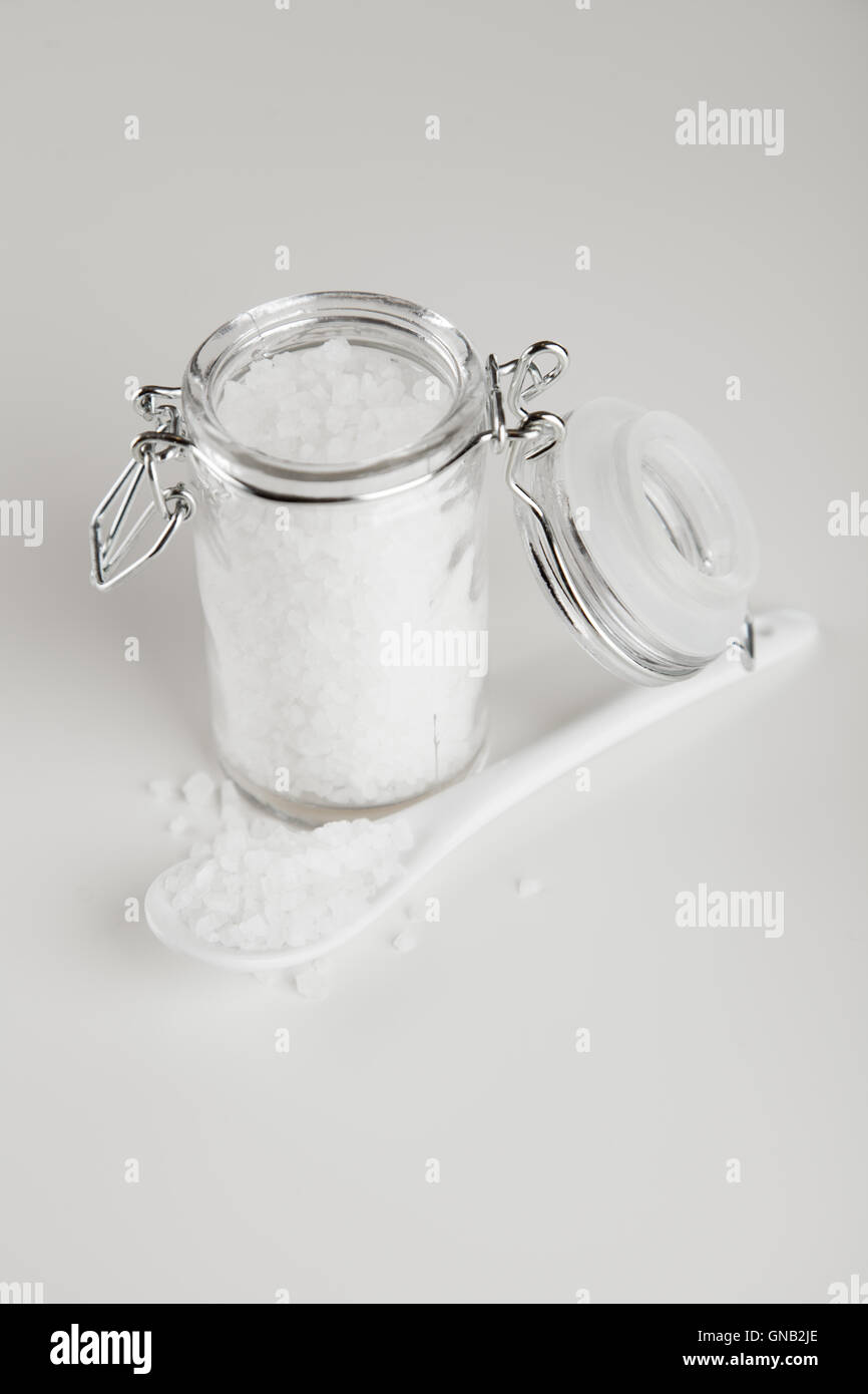 Salt in glass container Stock Photo - Alamy