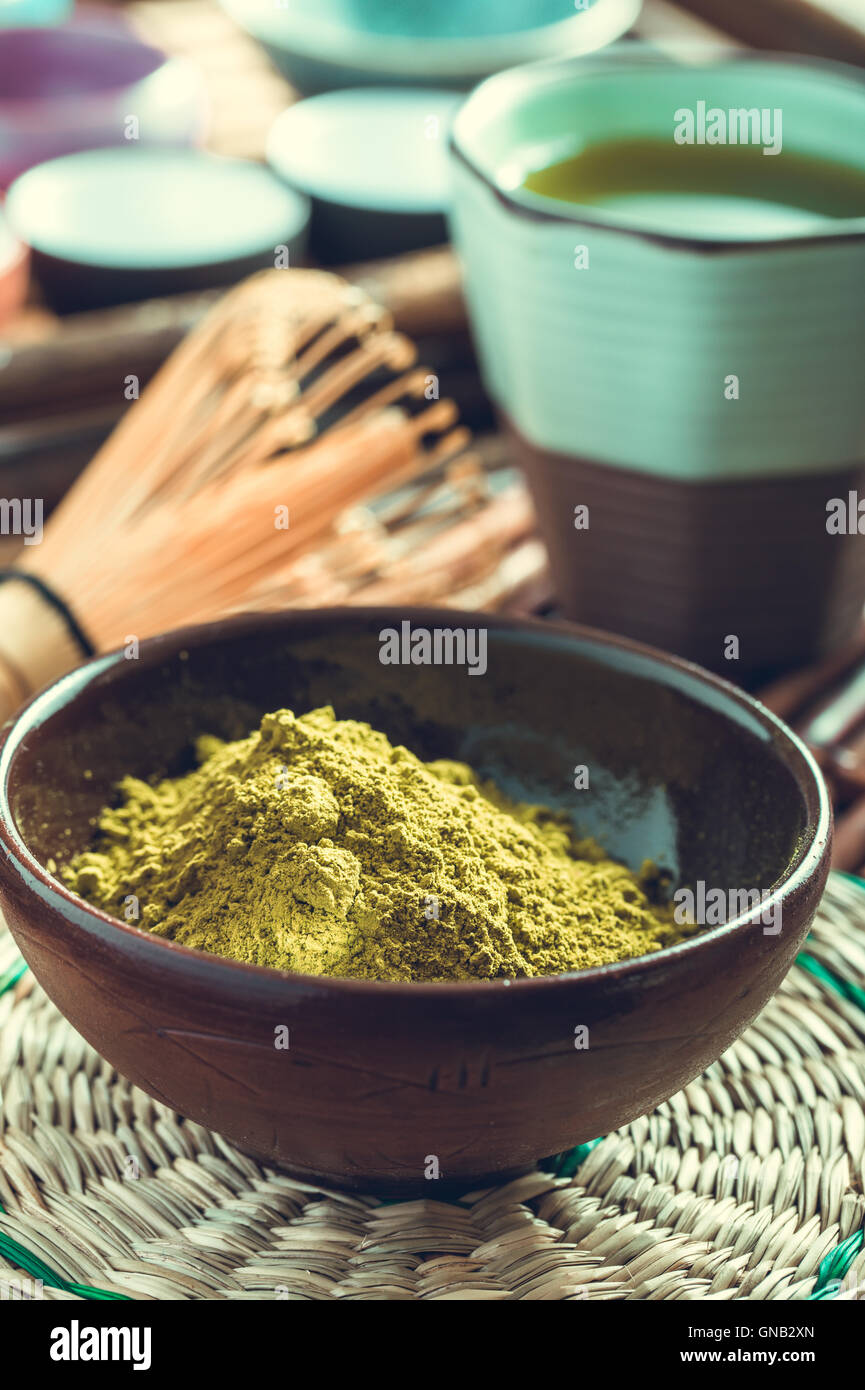Green matcha tea powder Stock Photo - Alamy