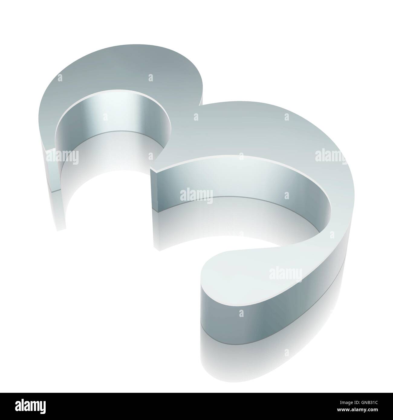 3d metallic character 3 with reflection, vector illustration Stock ...