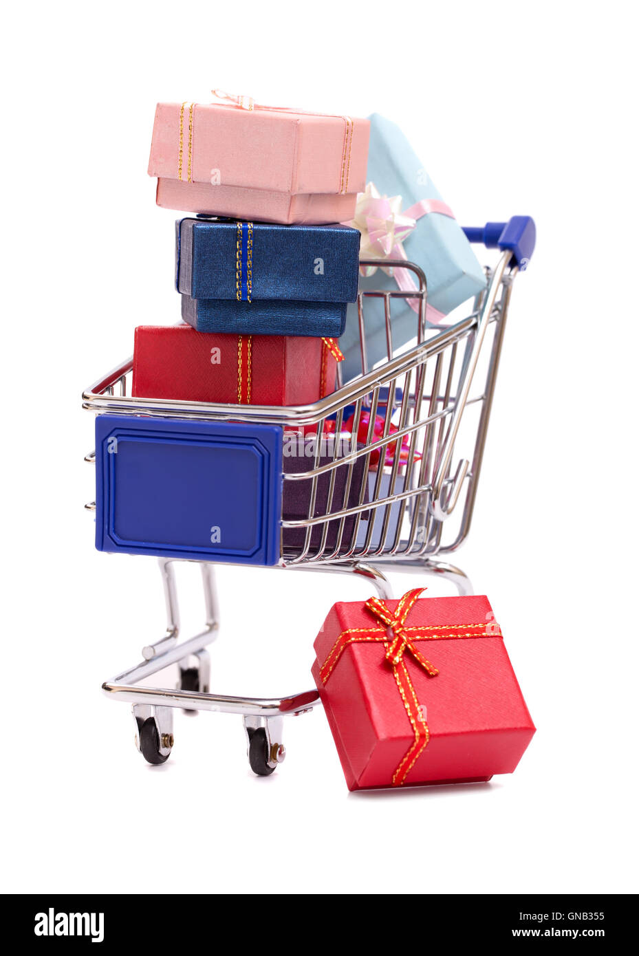 Gift boxes on grocery cart Stock Photo - Alamy