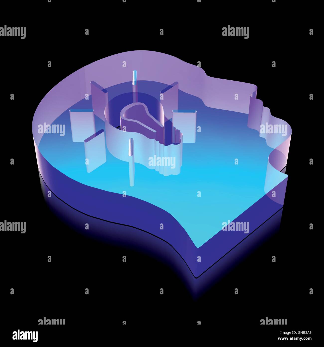 3d neon glowing Head With Light Bulb icon made of glass, vector ...