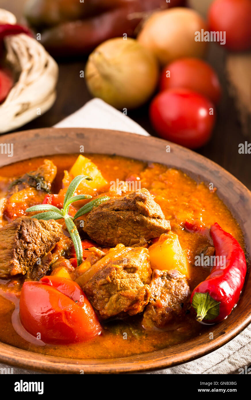 Hungarian goulash in plate closeup Stock Photo - Alamy