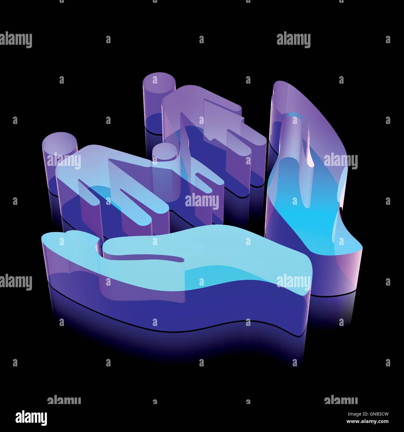 3d neon glowing Family And Palm icon made of glass, vector illustration ...