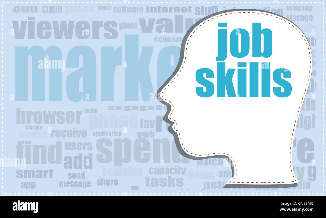 job skills, vector head, profile icon, woman head silhouette, business ...