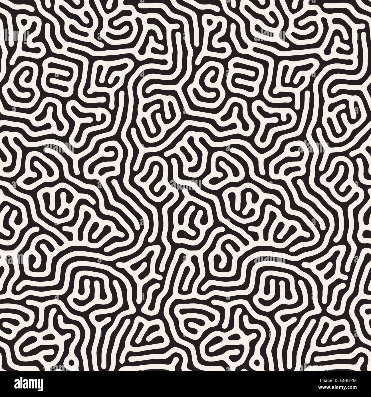 Vector Seamless Black and White Organic Rounded Jumble Lines Maze Coral ...