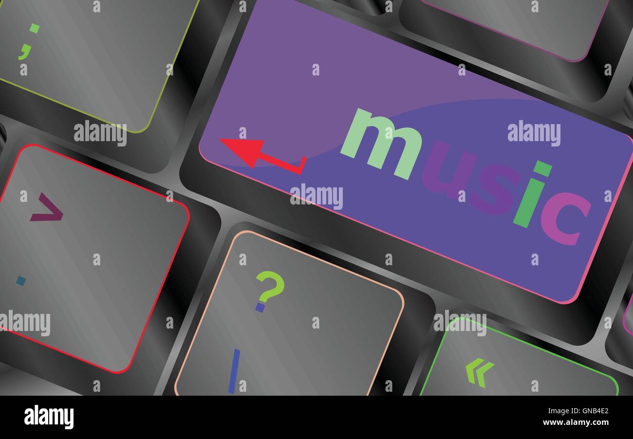 Computer keyboard with music key - technology background vector ...