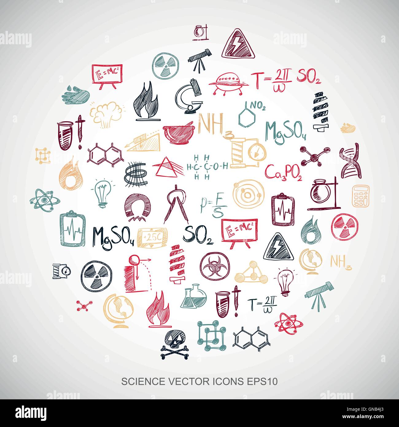 Multicolor doodles Hand Drawn Science Icons set on White. EPS10 vector ...