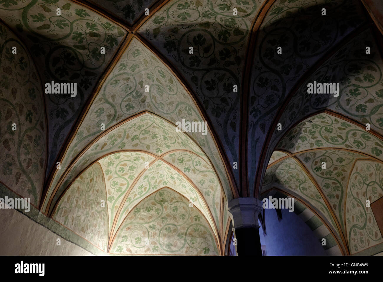 Decorated vaulted ceiling at the Great Refectory in the West Wing at ...
