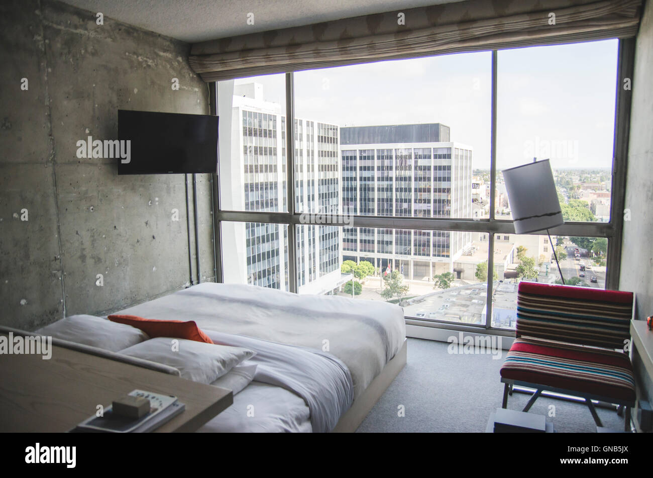 Interior View of Guest Room at The Line Hotel, Los Angeles, California ...