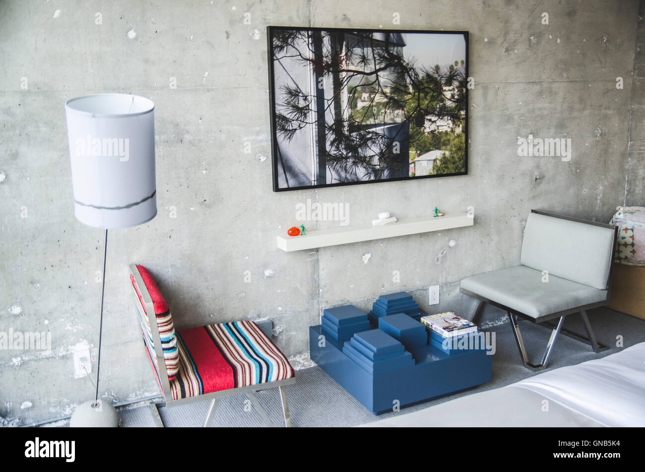 Interior View of Guest Room at The Line Hotel, Los Angeles, California ...