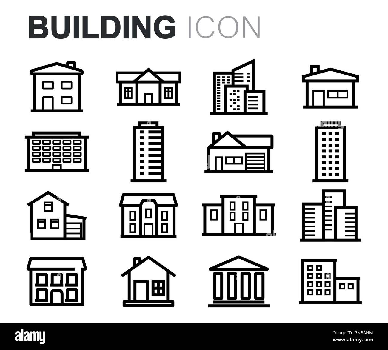 Vector black line building icons set on white background Stock Vector ...