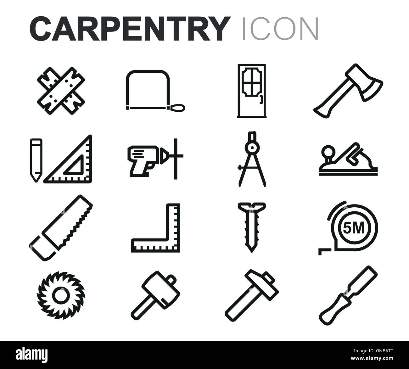 Vector black line carpentry icons set on white background Stock Vector ...
