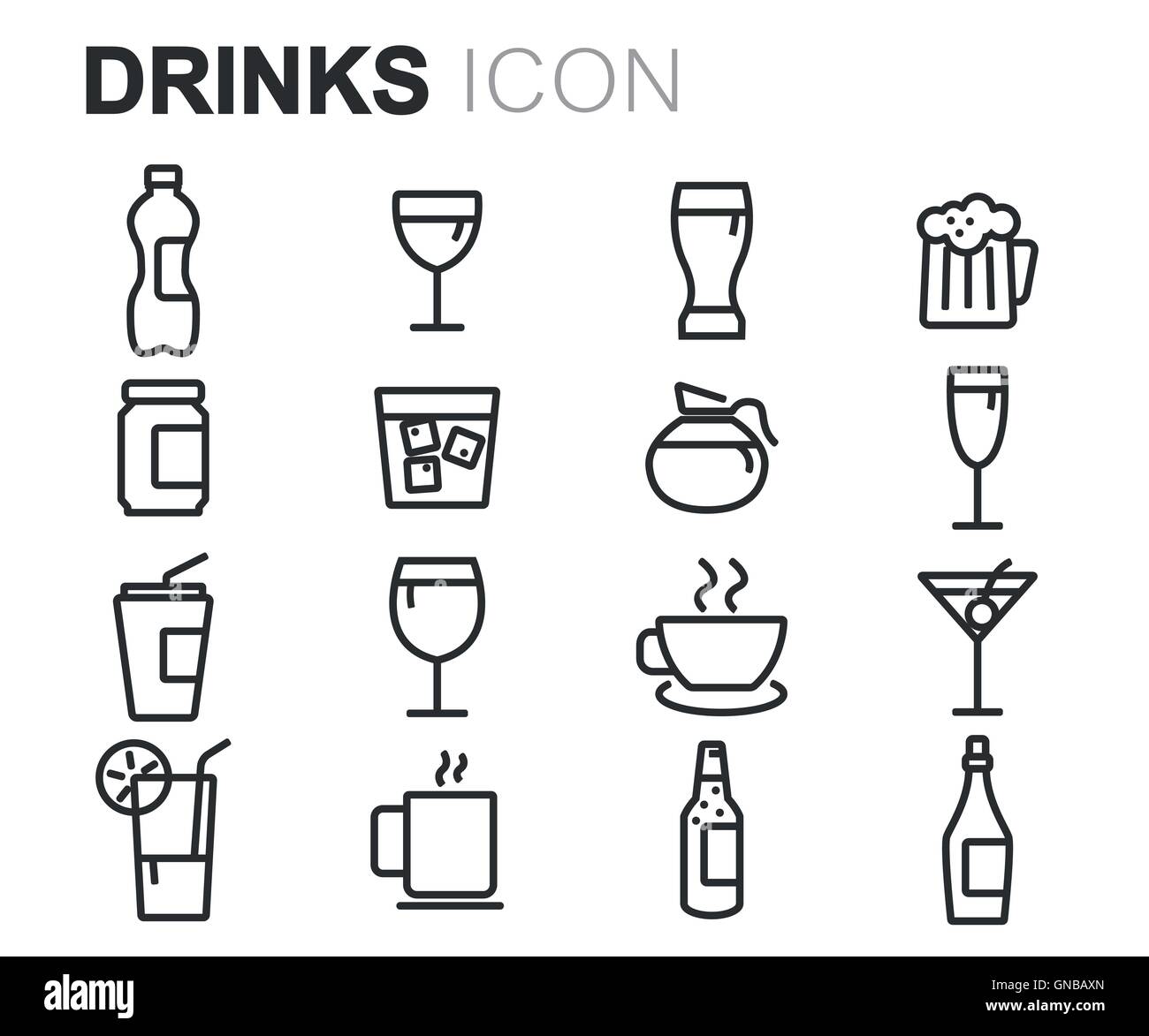 Vector black line drinks icons set on white background Stock Vector ...