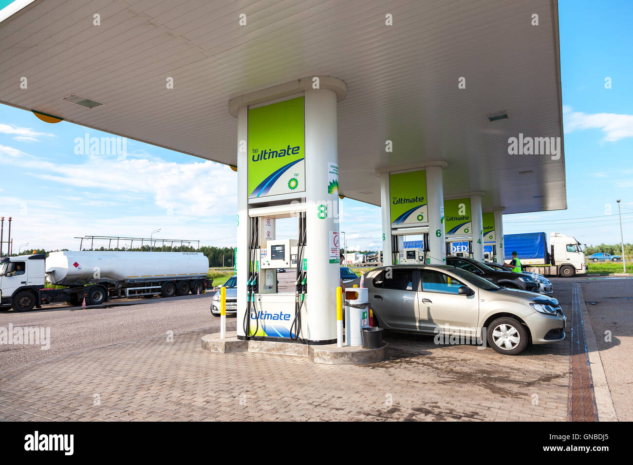 BP - British Petroleum gas station in summer day. British Petroleum is ...