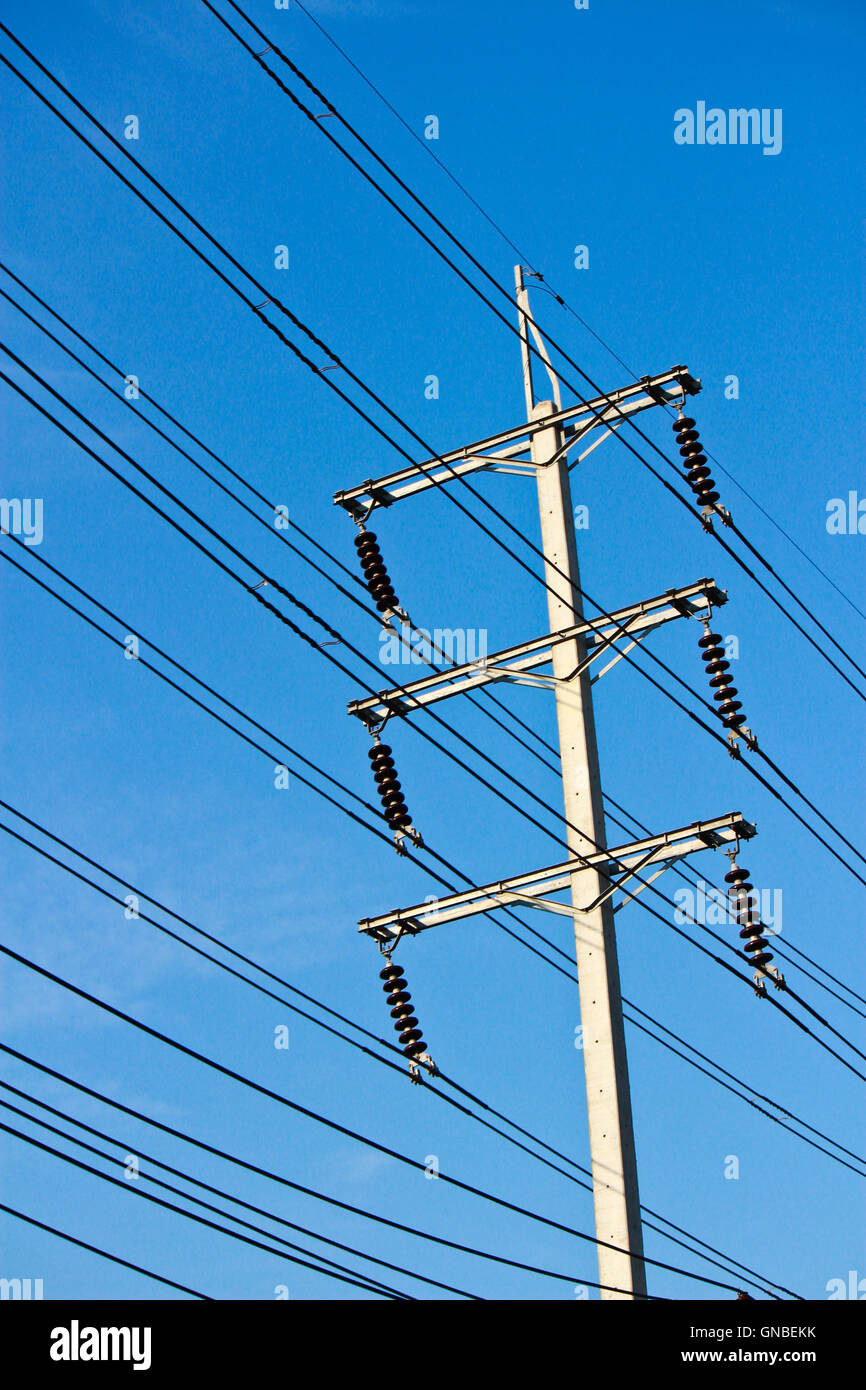 electricity post in blue sky Stock Photo - Alamy