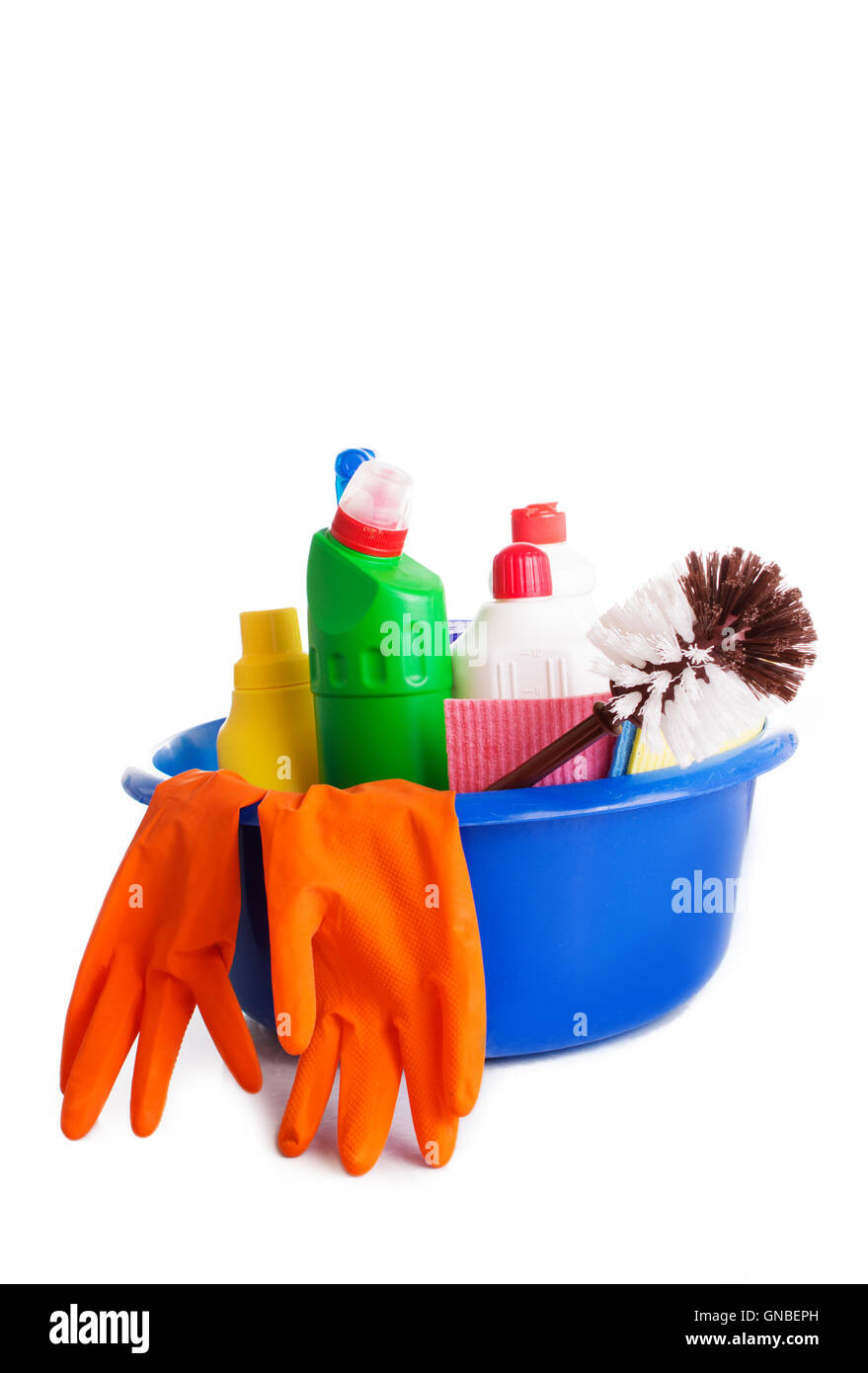Set of cleaning products and tools Stock Photo - Alamy