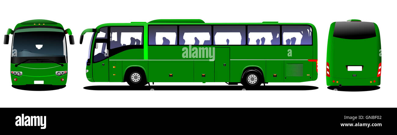 City bus. Tourist coach. Frontal, rear, side view. Vector illust Stock ...