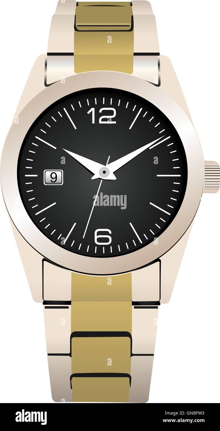 Vector illustration of classic steel wristwatch isolated on white ...