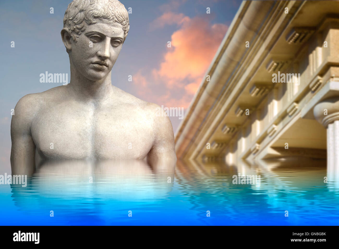 Greek Sculpture Ancient Art reflected in a calm sea Stock Photo - Alamy