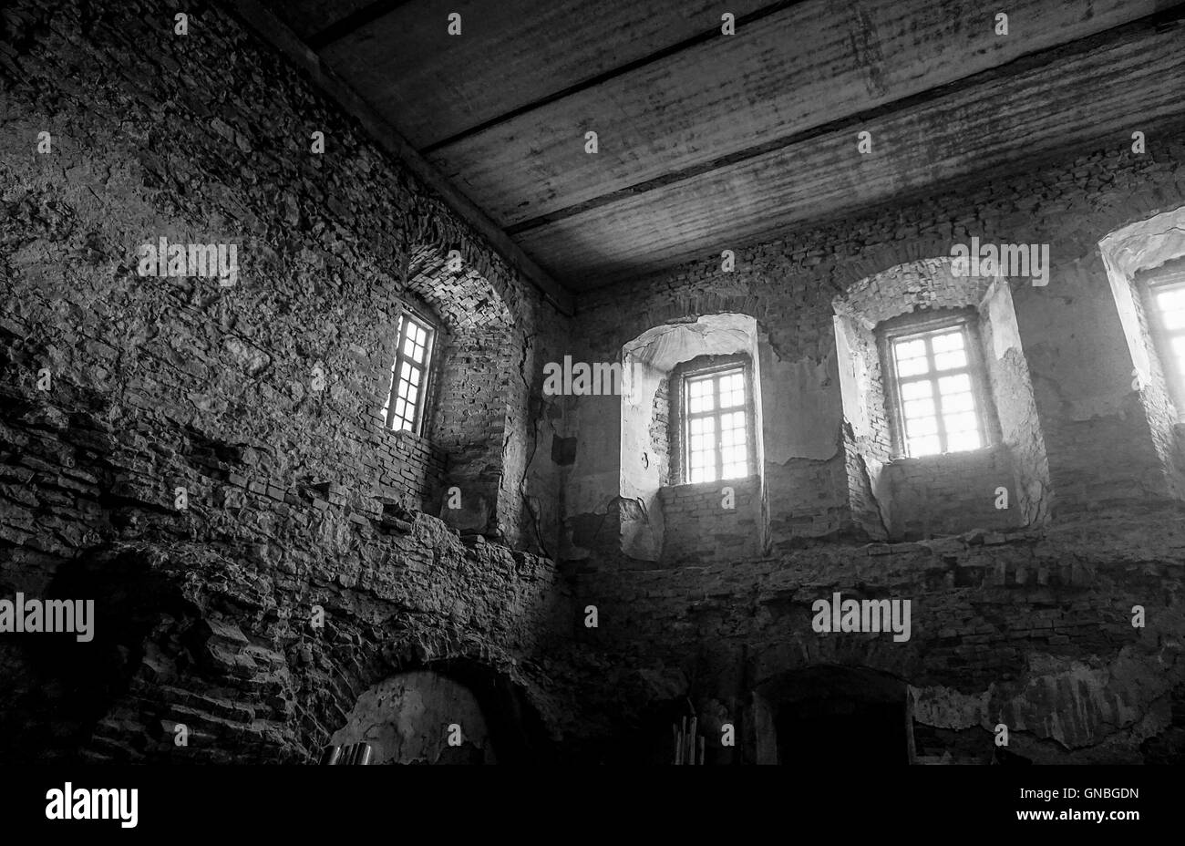 Windows in the old ruined fortress. Stone walls Stock Photo - Alamy