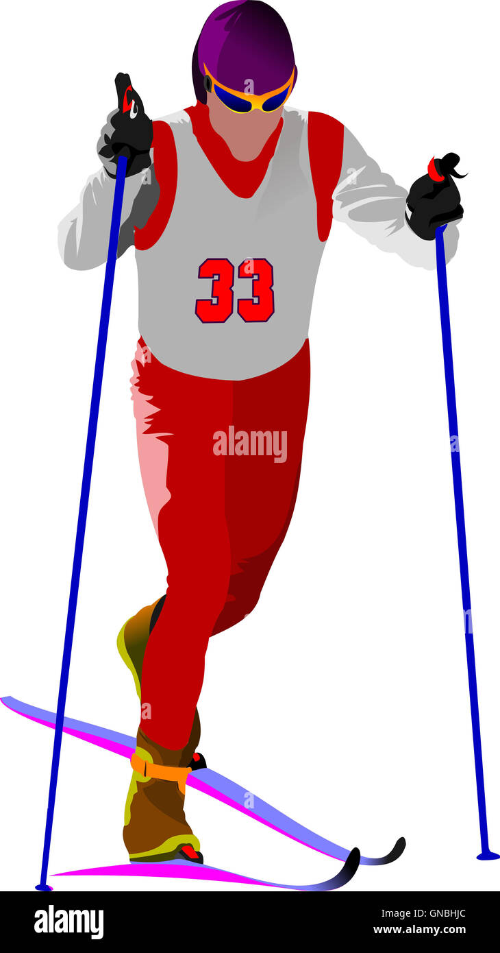Ski runner colored silhouettes. Vector illustration Stock Photo - Alamy