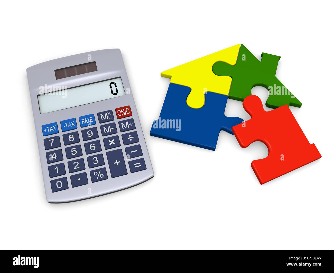 Calculator with house puzzle Stock Photo - Alamy