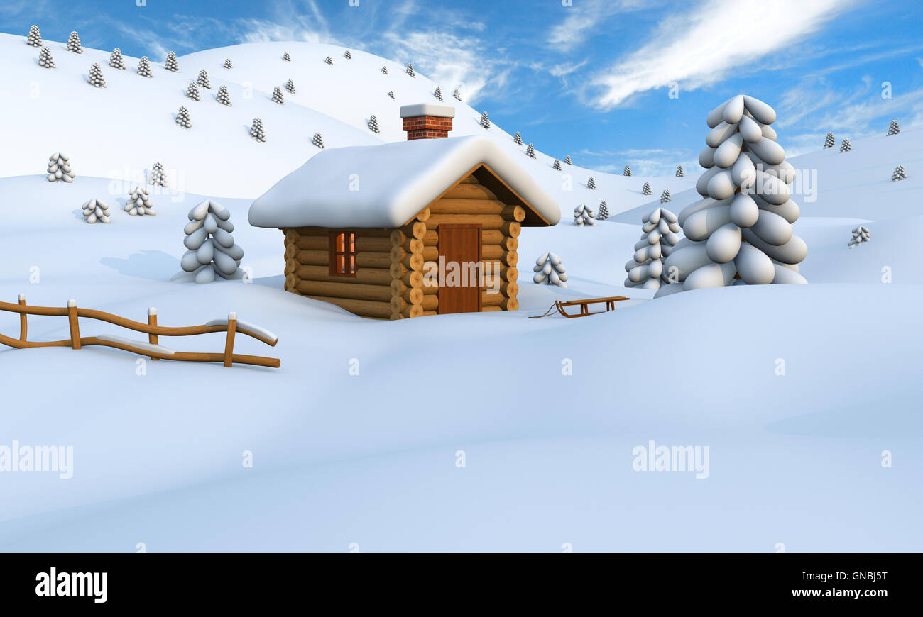 Winter log cabin Stock Photo - Alamy
