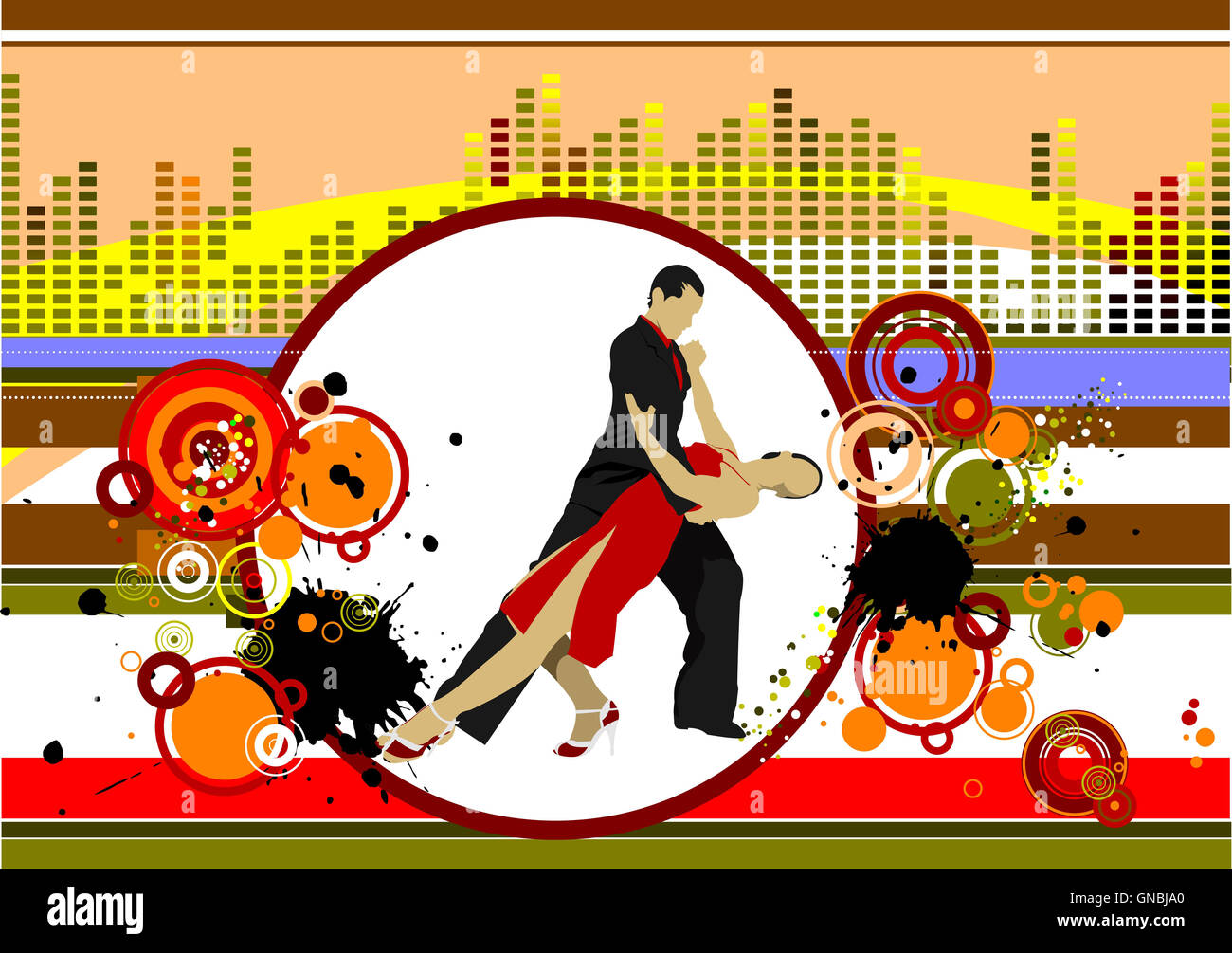 Grunge musical background with dancing pair. Vector illustration Stock ...