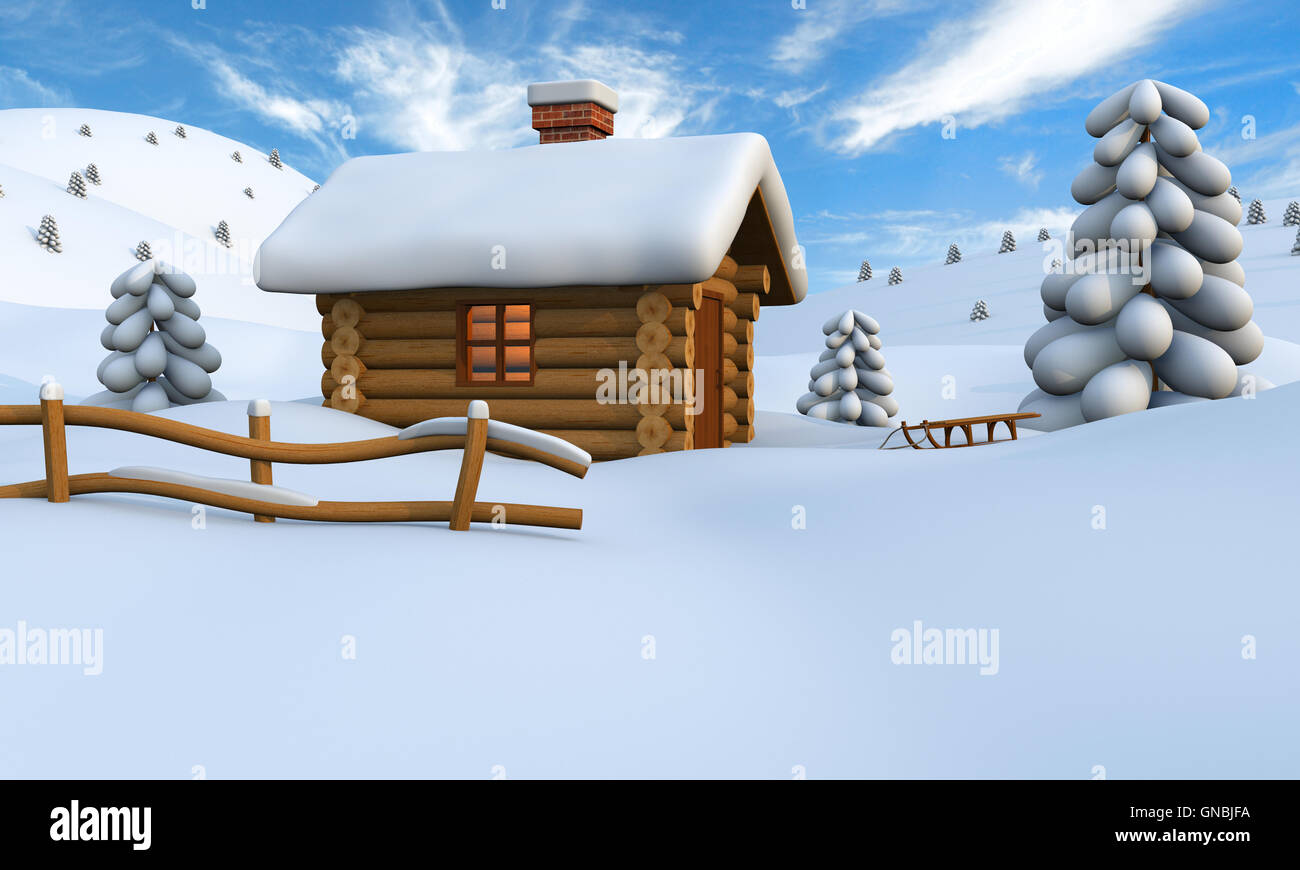 Snow covered cabin illustration hi-res stock photography and images - Alamy