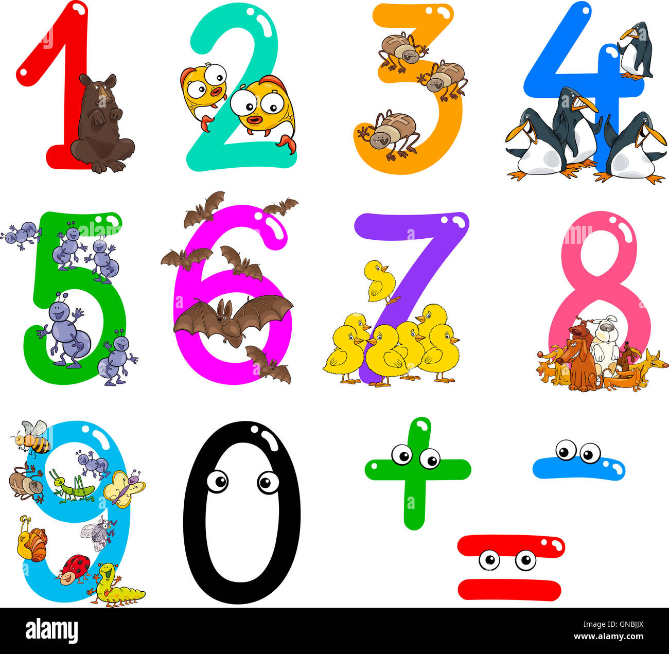 numbers with cartoon animals Stock Photo - Alamy