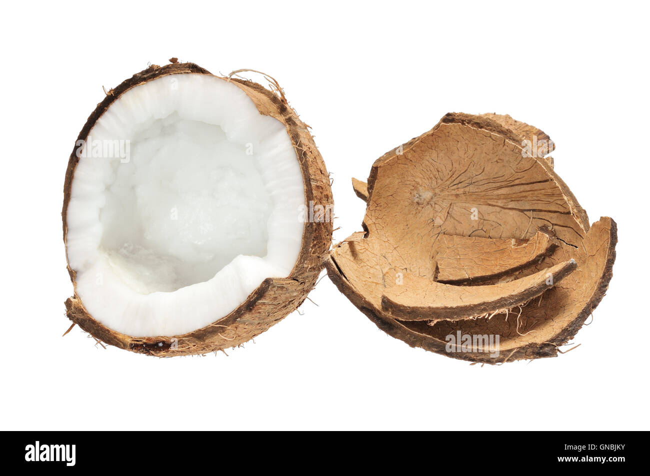 Fresh coconut and coconut shells Stock Photo - Alamy