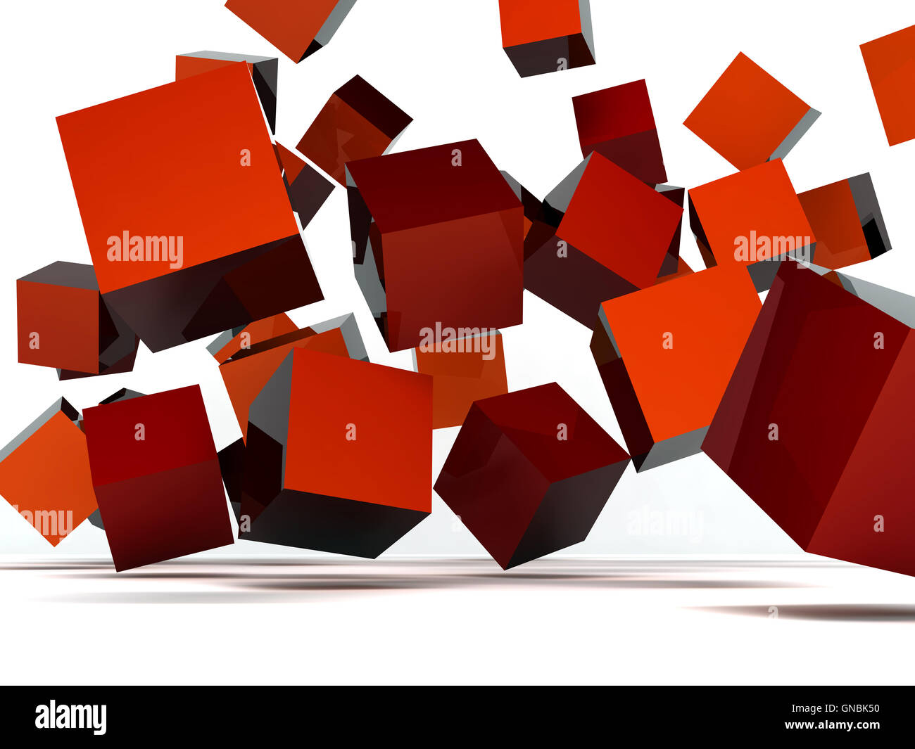 Falling and hitting red cubes Stock Photo - Alamy