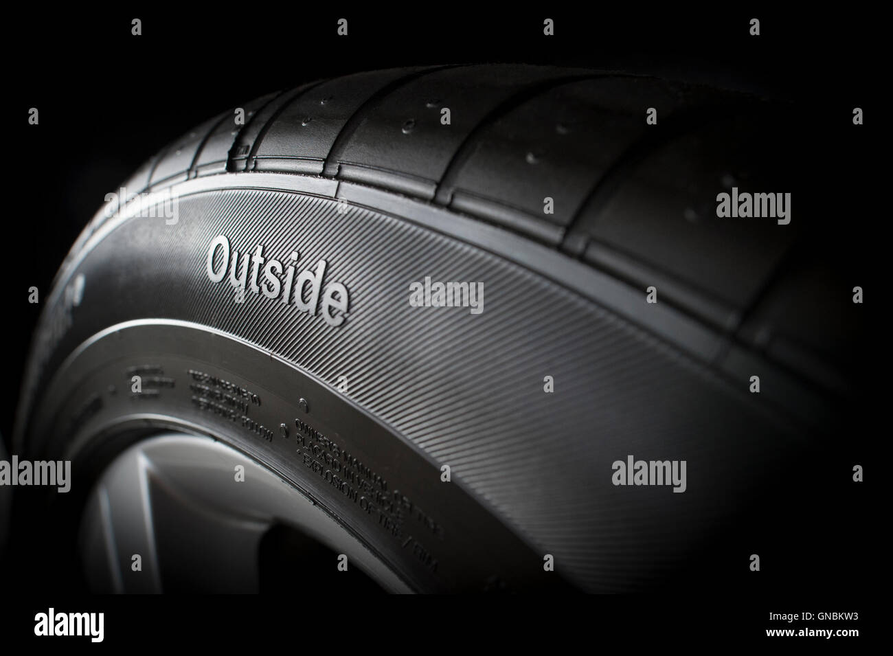 New tire from side with outside text Stock Photo - Alamy