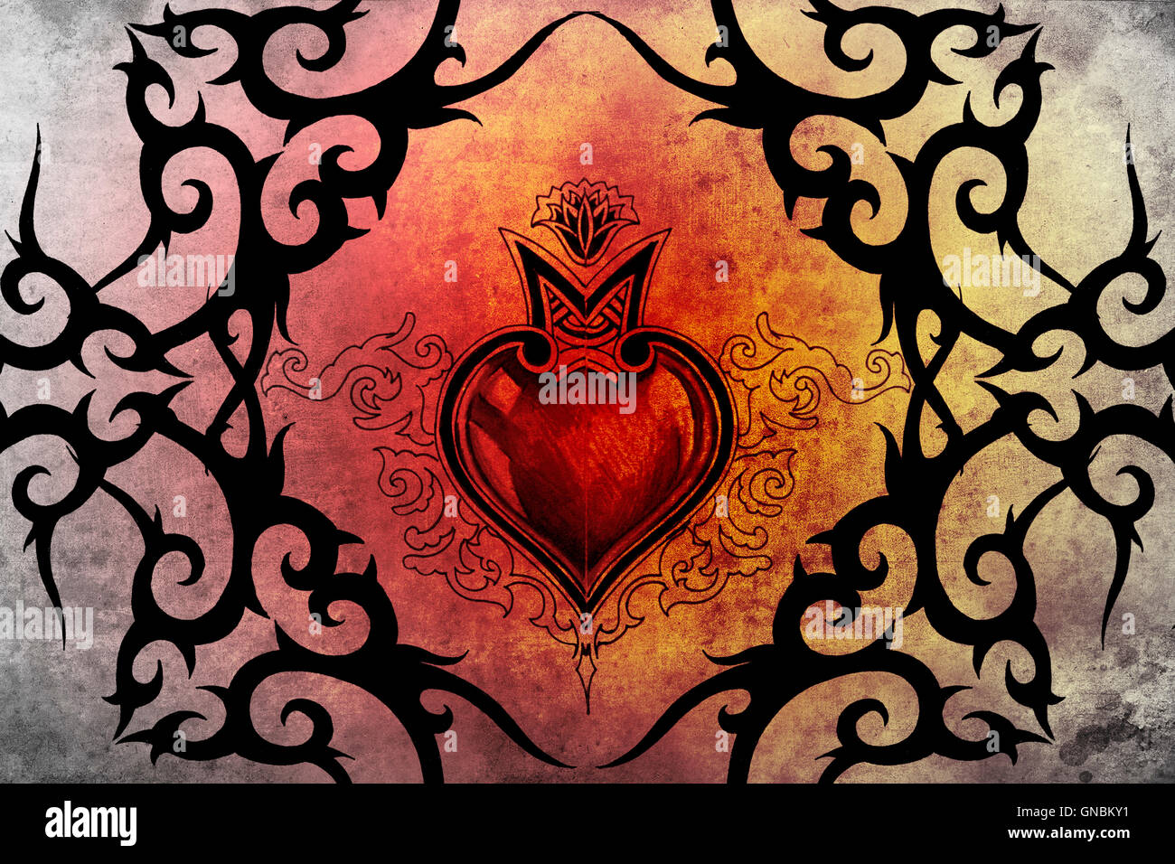 Tattoo art design, tribal with red heart Stock Photo - Alamy