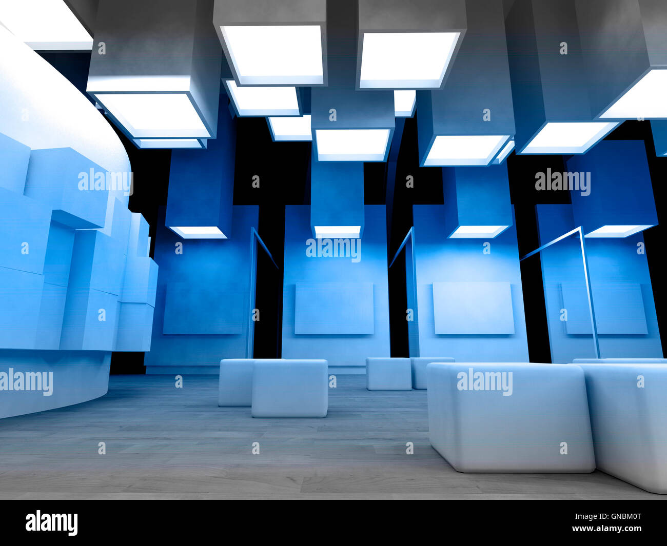 Art gallery with blank frames, modern building, conceptual archi Stock ...