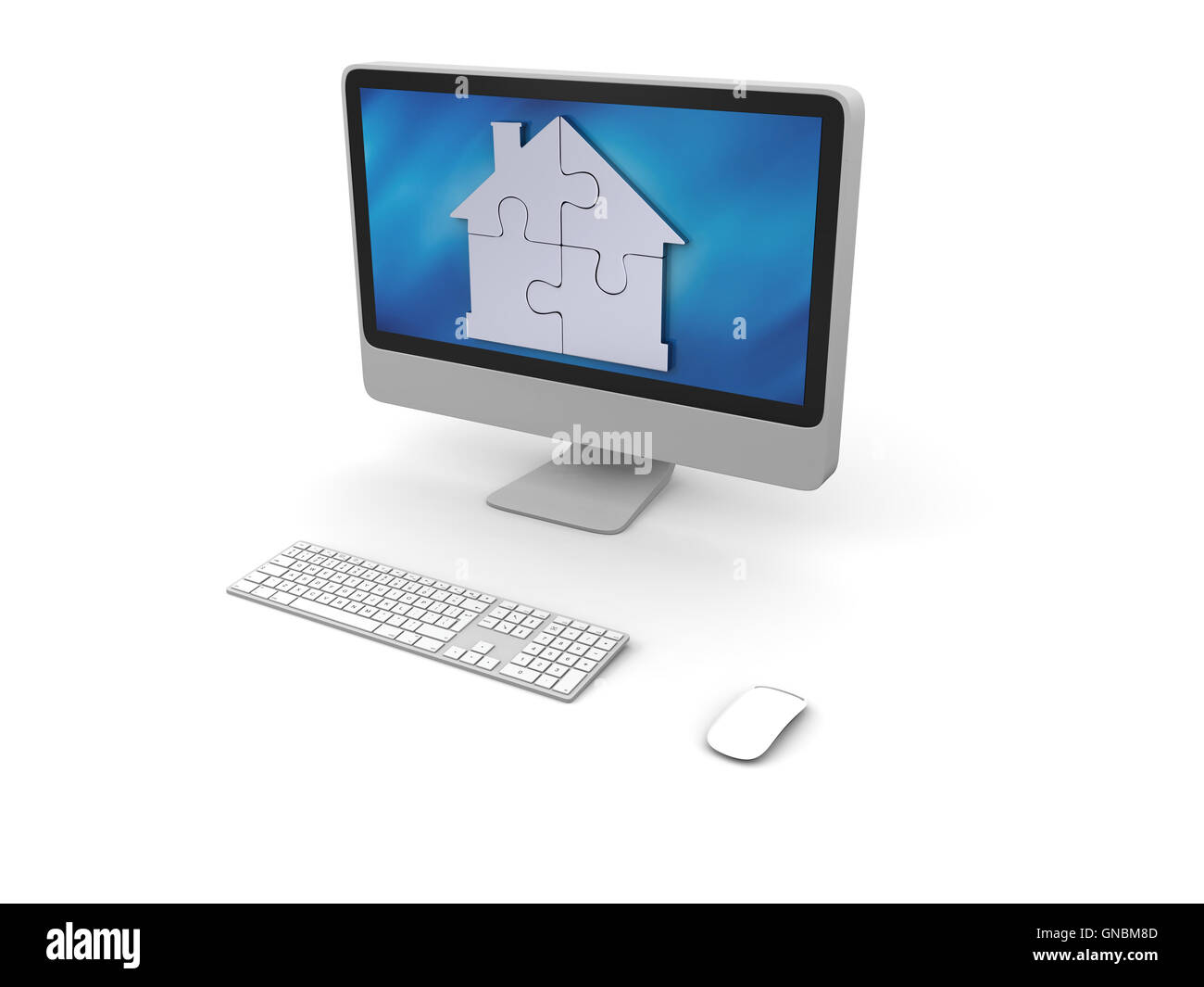 Puzzle in shape of house on computer screen Stock Photo - Alamy