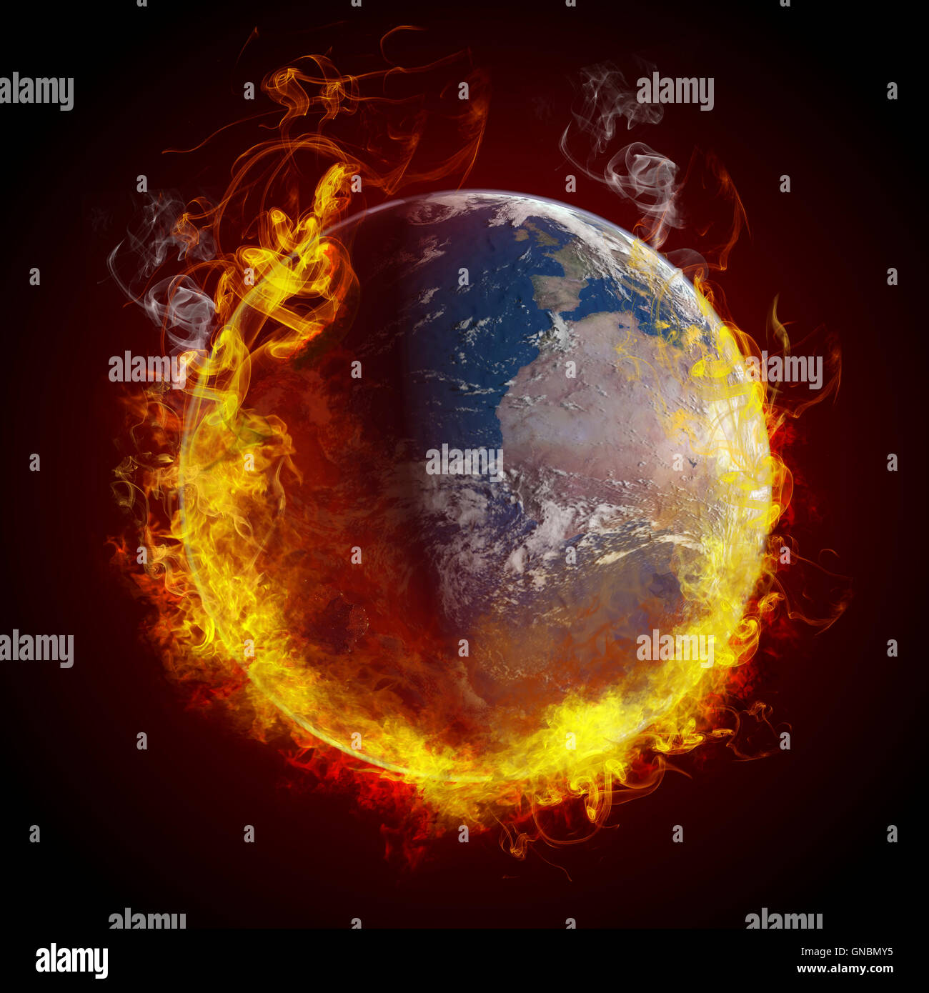 global warming concept. Planet Earth burning, fire Stock Photo - Alamy
