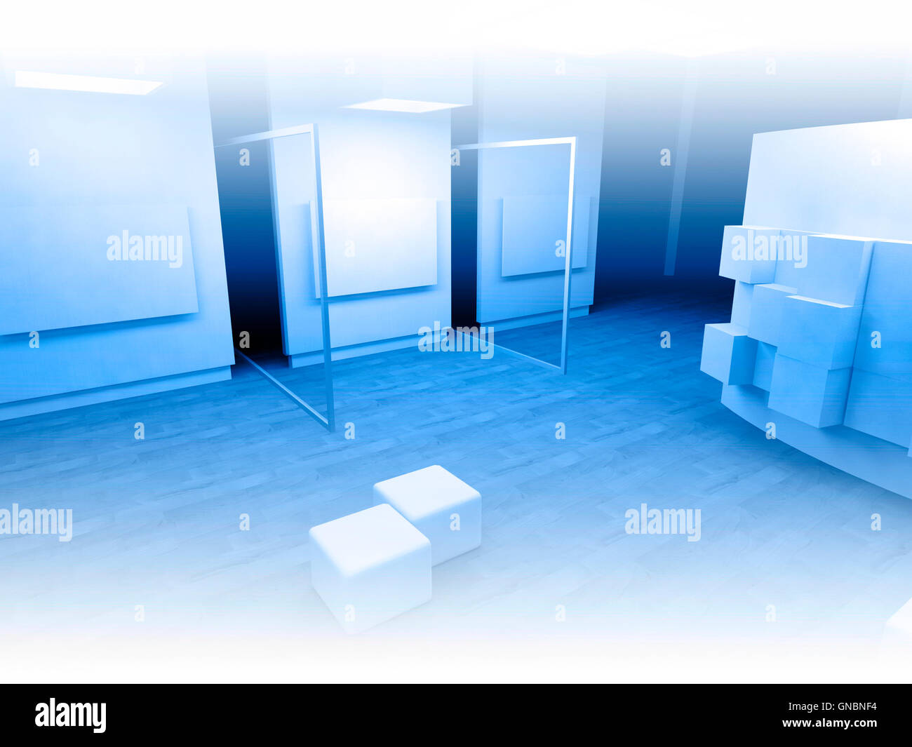 Art gallery with blank frames, modern building, conceptual archi Stock ...