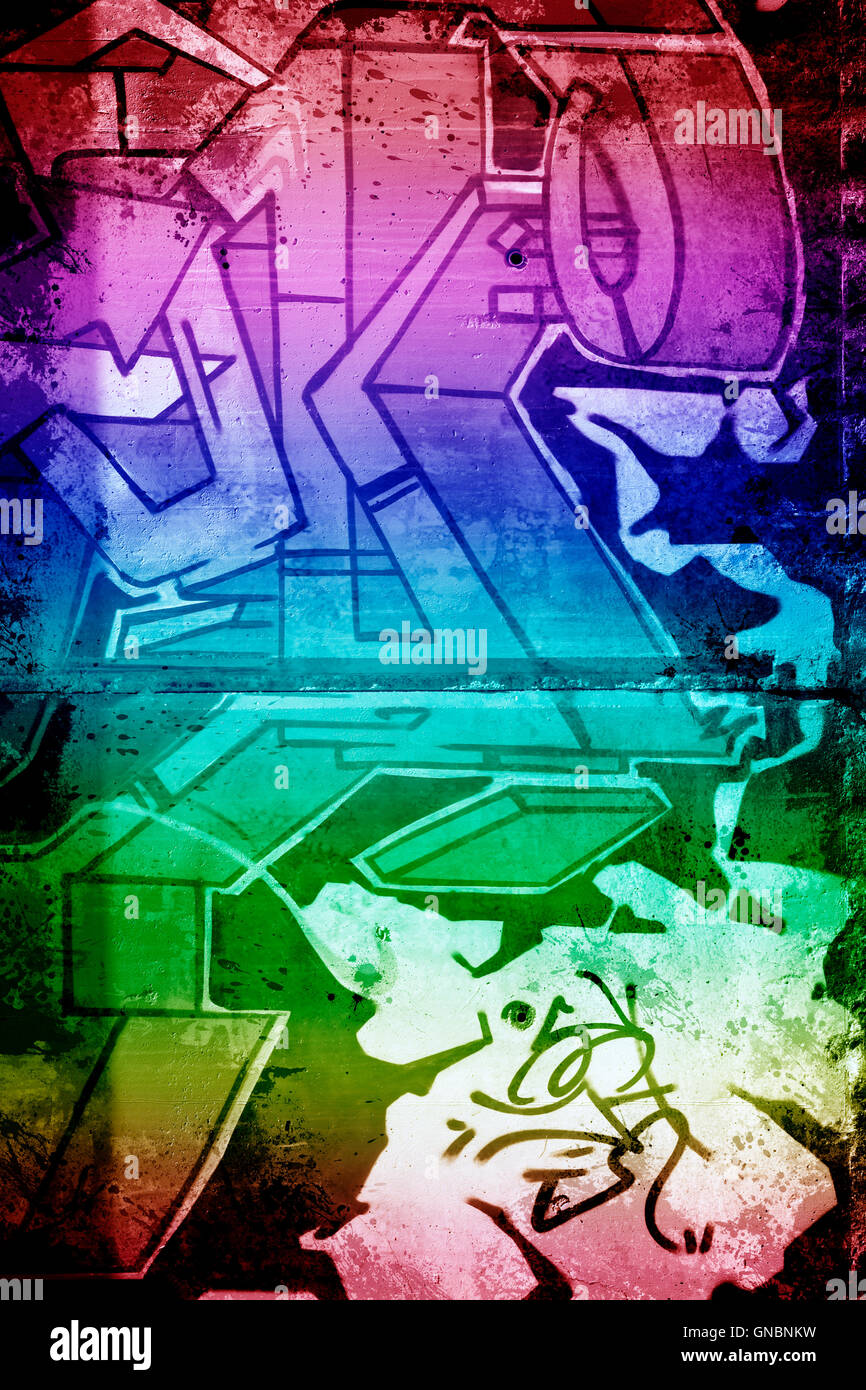 Graffiti over old dirty wall, urban hip hop background Gray text Stock ...