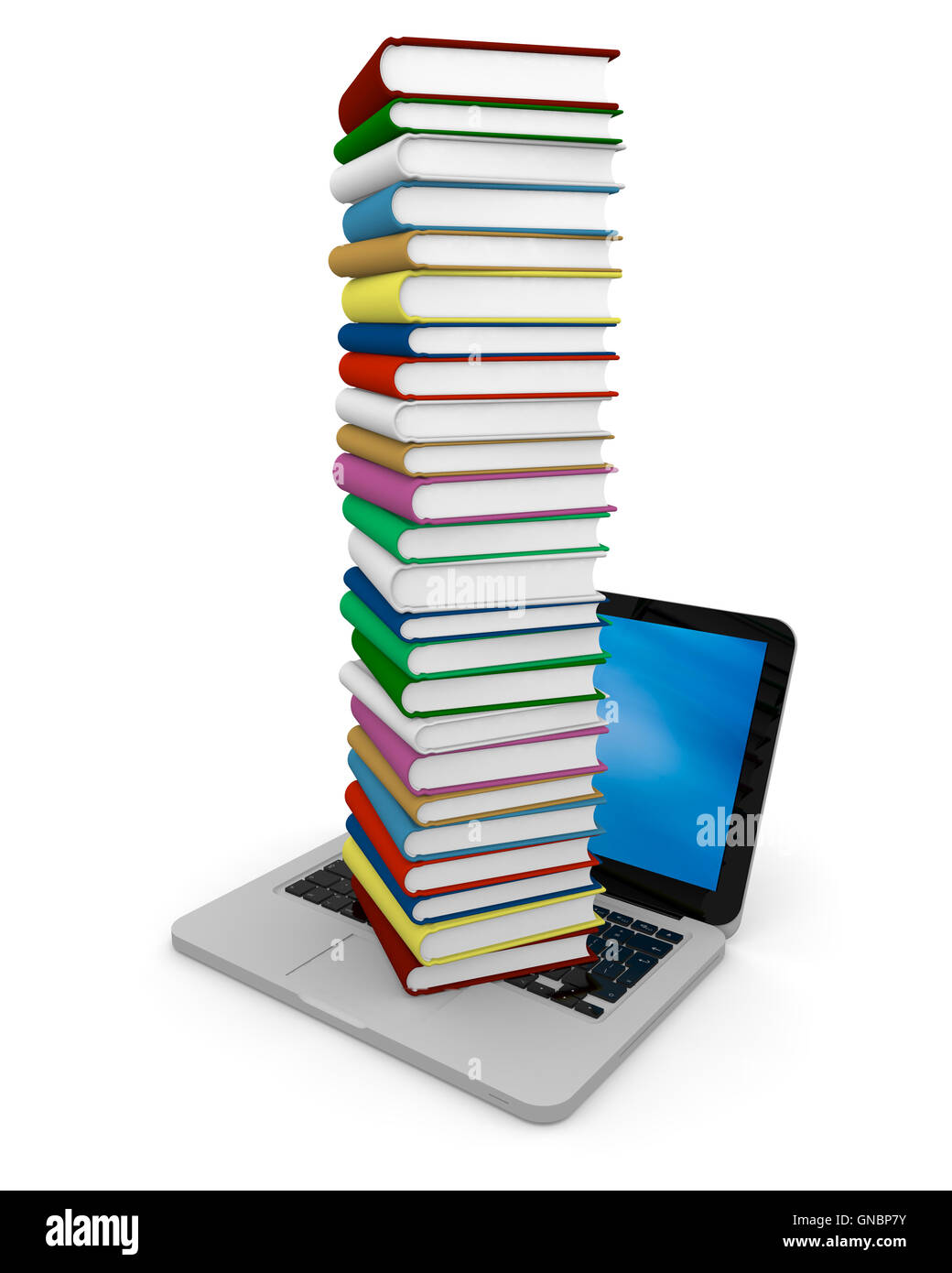 Pile of books on laptop Stock Photo - Alamy