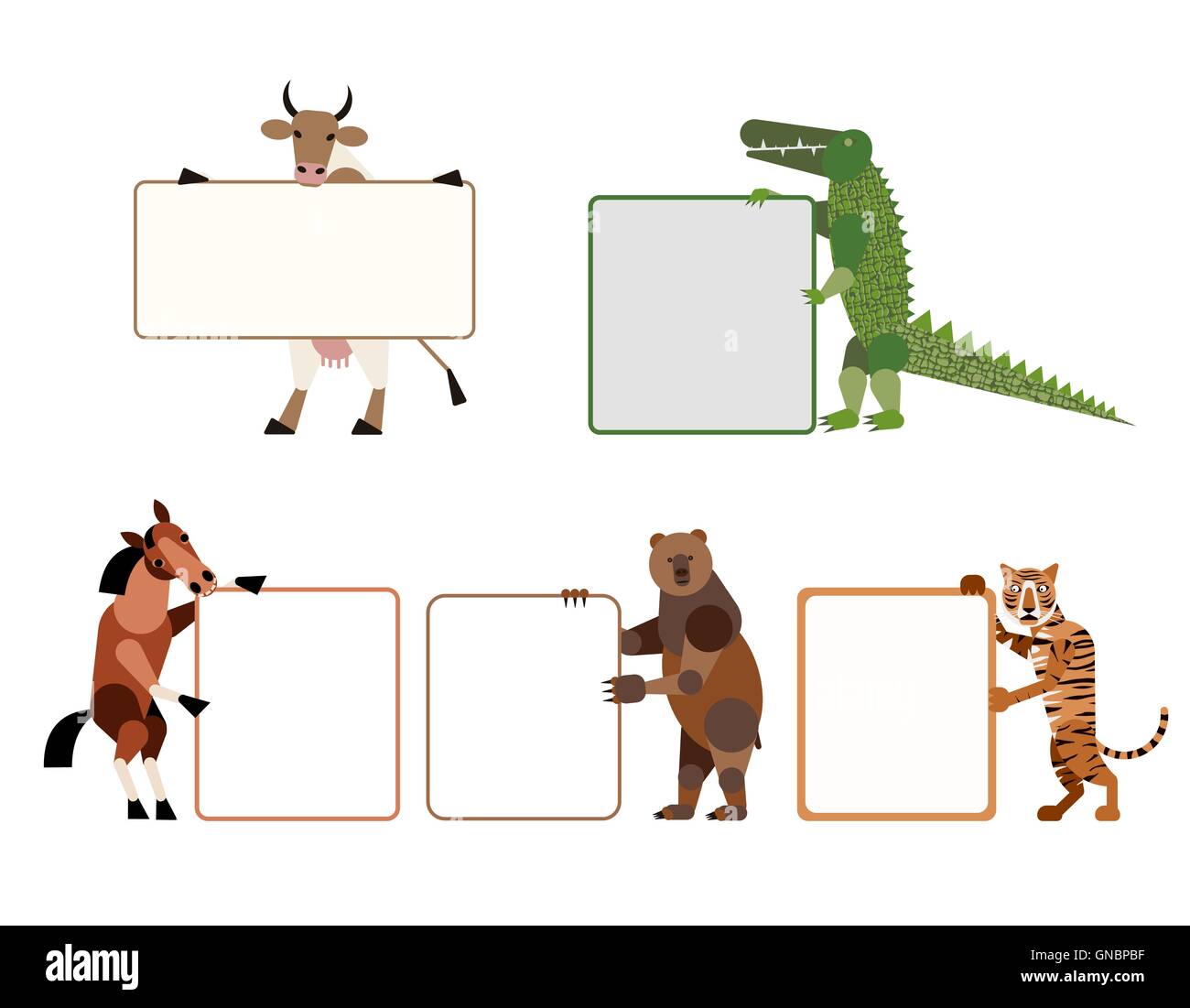 Animals shows an empty screen. Bear,crocodile,horse,cow,tiger. Isolated ...