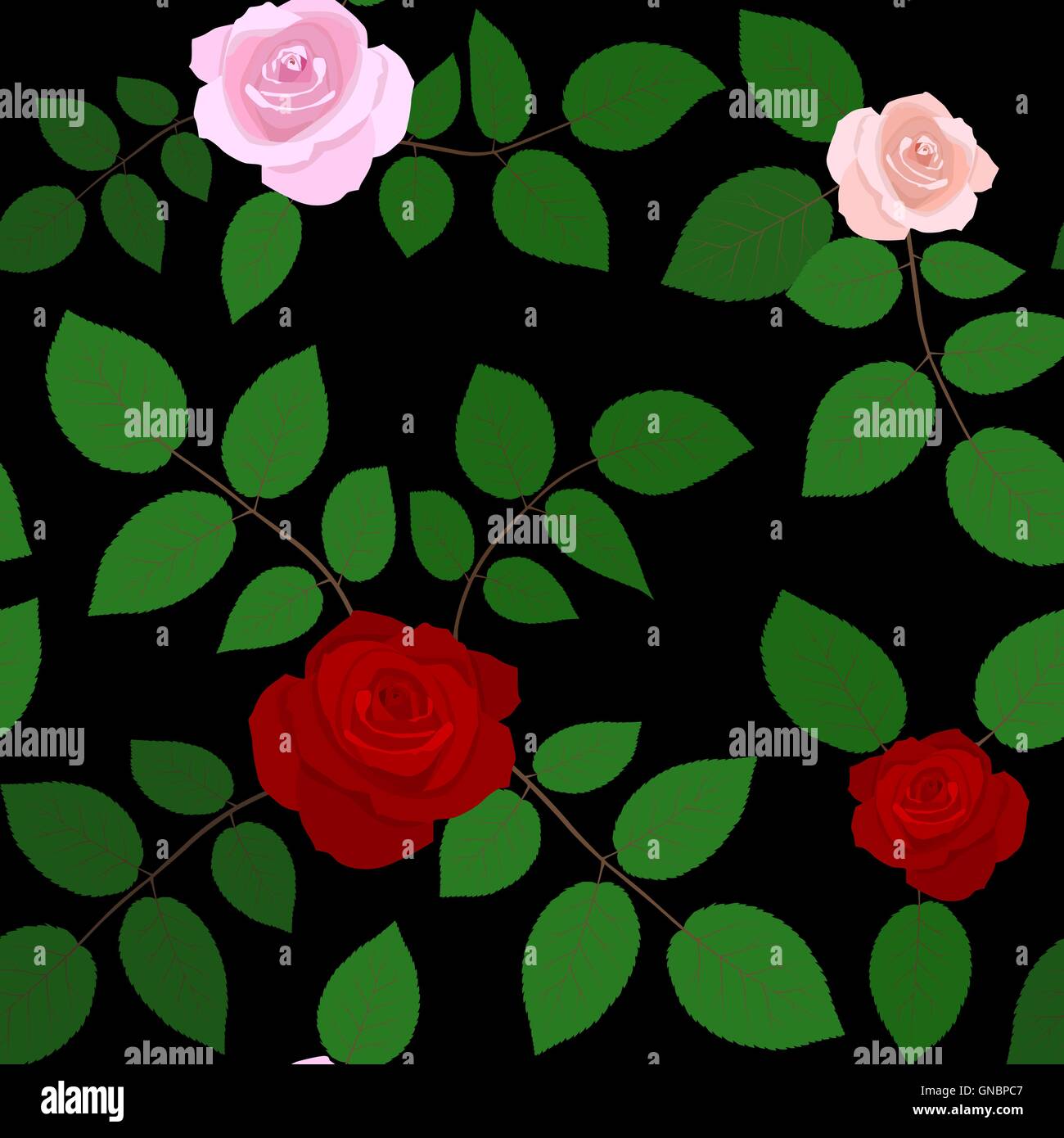 Rose flowers seamless pattern on black background. Vector illustration Stock Vector Image & Art ...