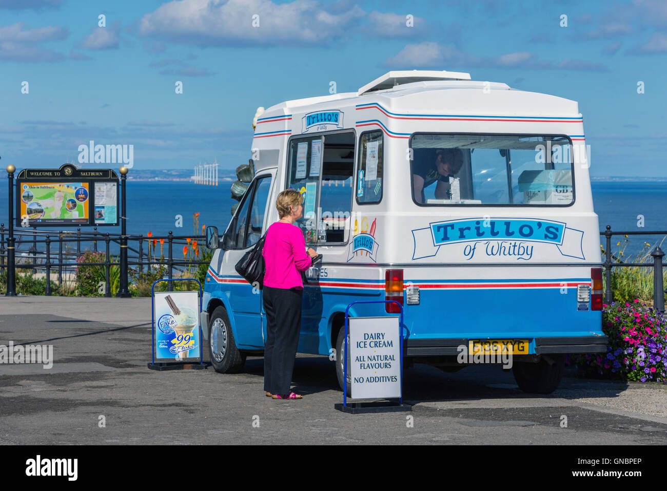 Trillo's of Whitby ice cream van at the seaside Stock Photo - Alamy