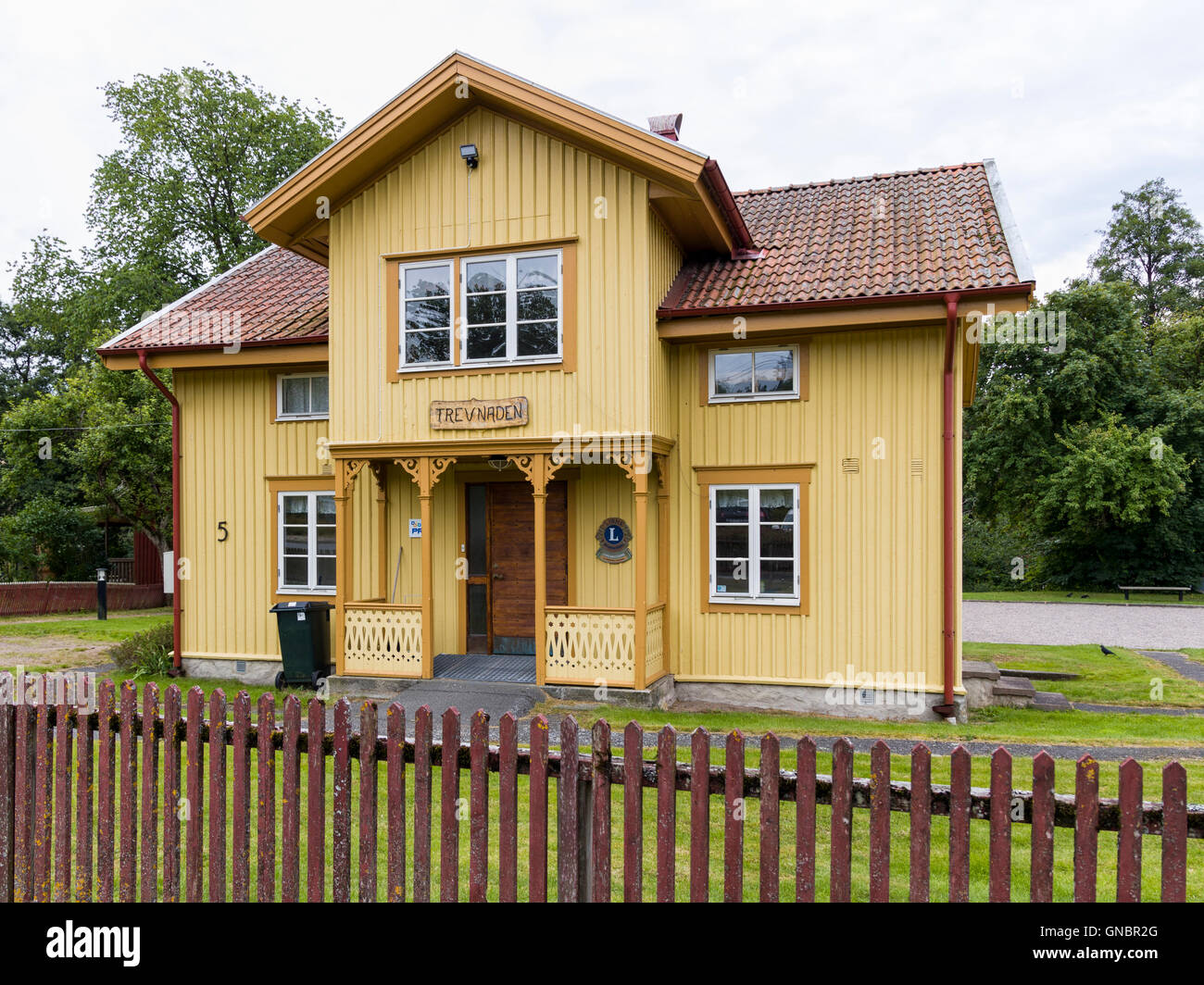 Typical swedish idyllic old yellow wooden house in Floda, Sweden Model ...