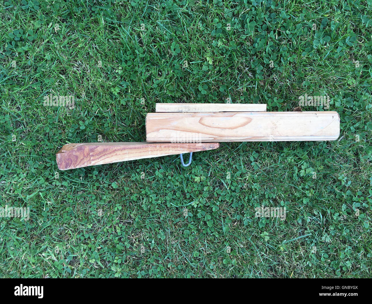 It's a photo of a Wood Weapon Toy homemade by kid Stock Photo - Alamy
