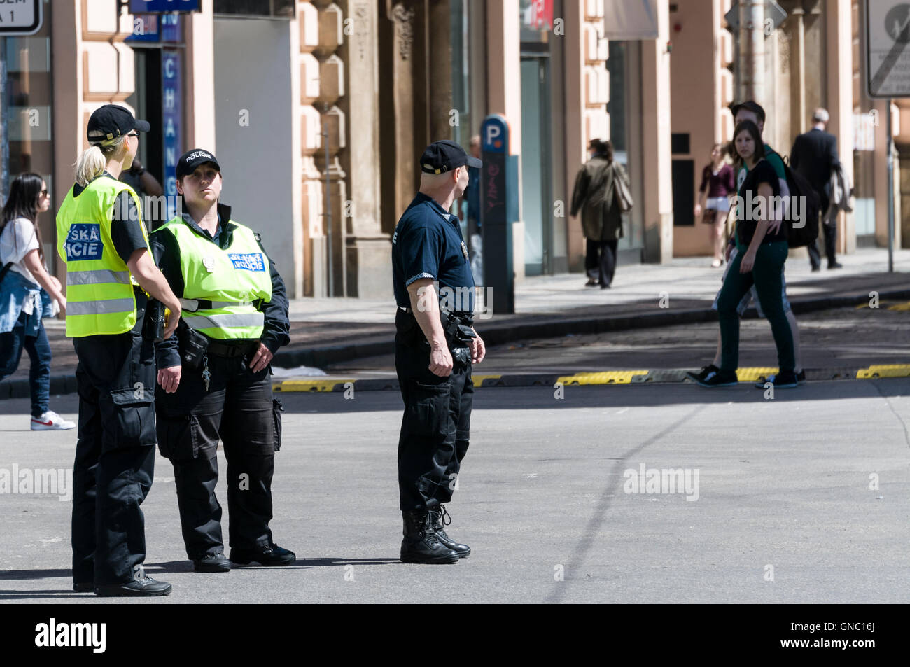 Czech Police on traffic duty in the streets of Prague, Czech Republic ...