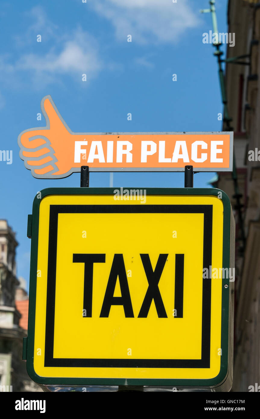 A Prague taxi rank displaying a Fair Price thumb sign in Prague, Czech ...