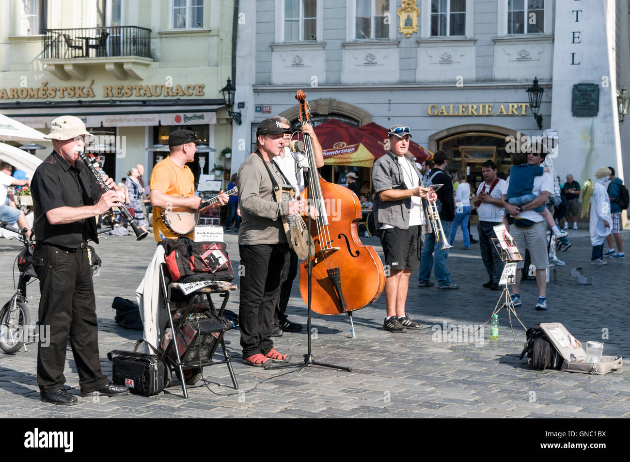 A live band performing in Staroměstské náměstí, (Old Town Square ...
